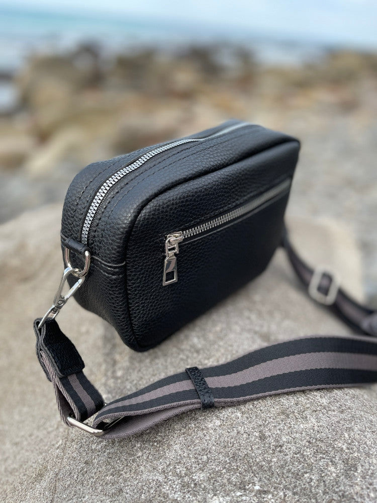 Vegan PU Leather Melbourne Crossbody - Black - whola