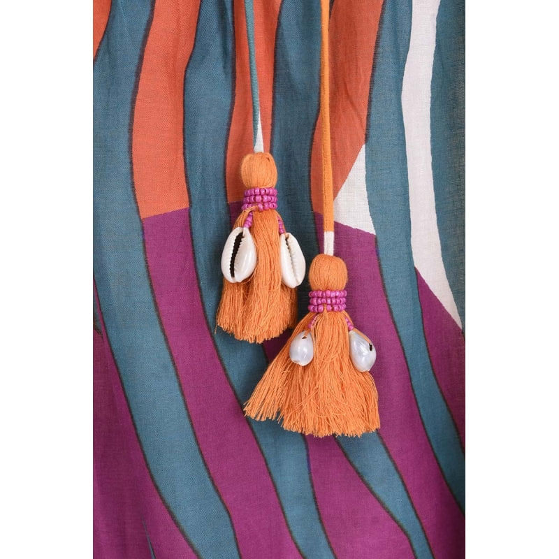 Long Cotton Dress With 3/4 Sleeves Orange Clair - whola