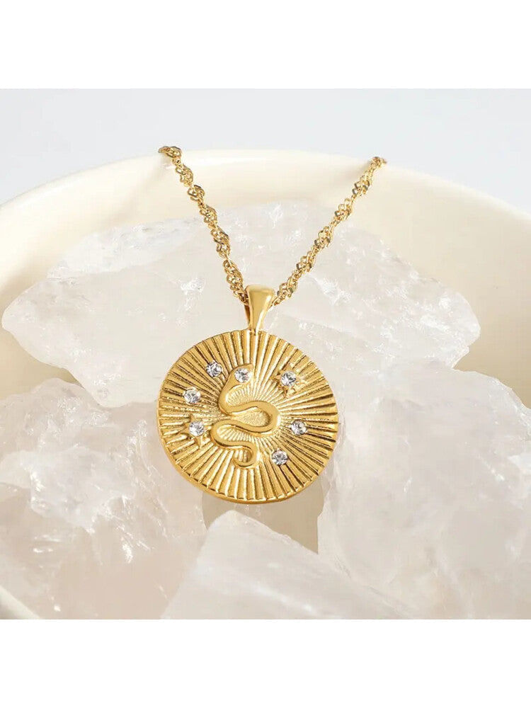 Waterproof 18K Gold Plated Stainless Steel Necklace - Sunburst Snake ...