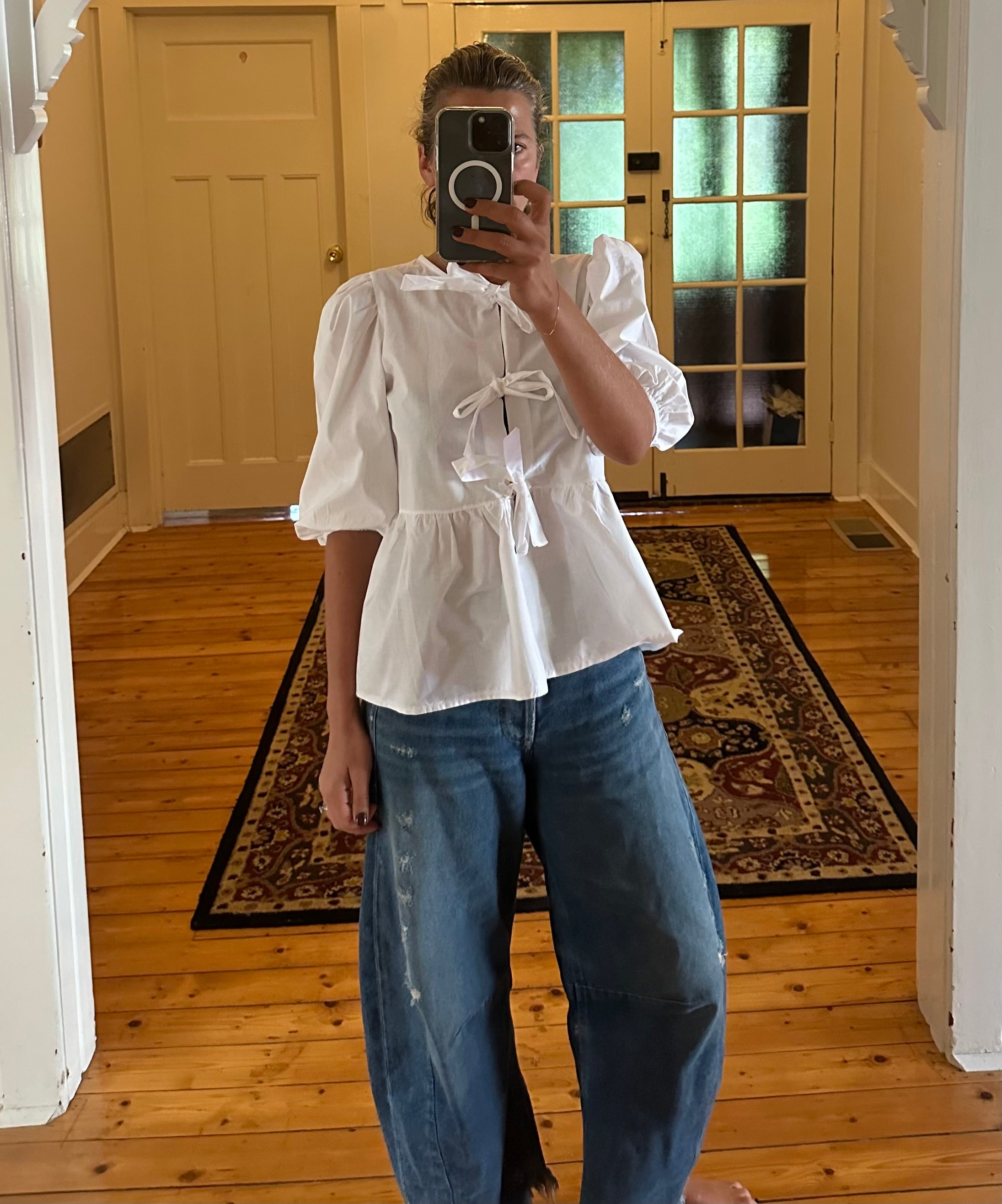 Cutsey Bow Tie Blouse - White Made in France - whola