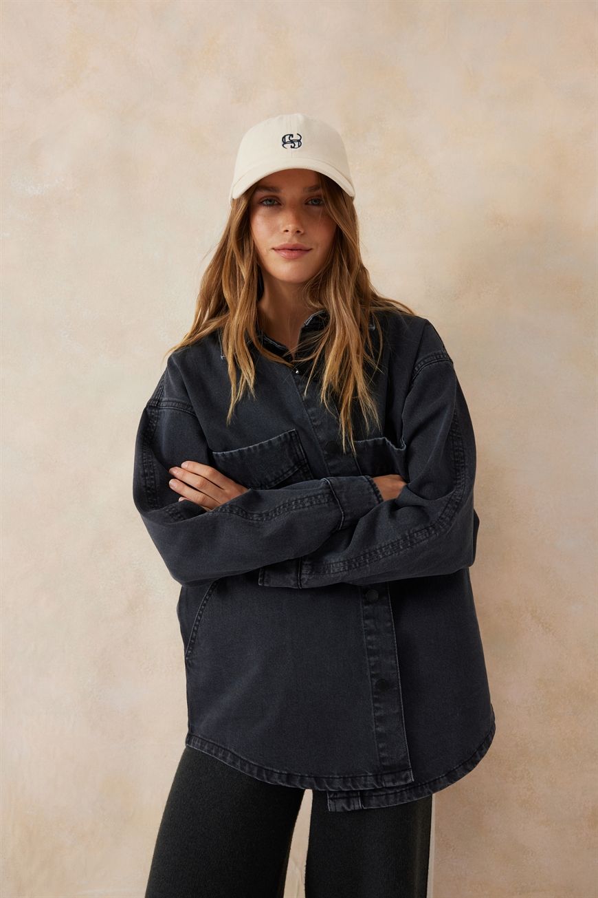 BOBBI SIDE POCKET DENIM SHACKET/WASHED BLACK - whola