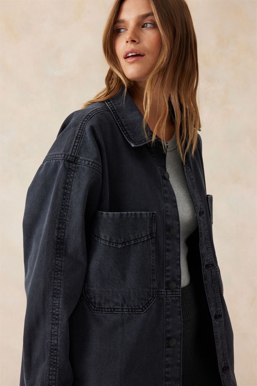 BOBBI SIDE POCKET DENIM SHACKET/WASHED BLACK - whola