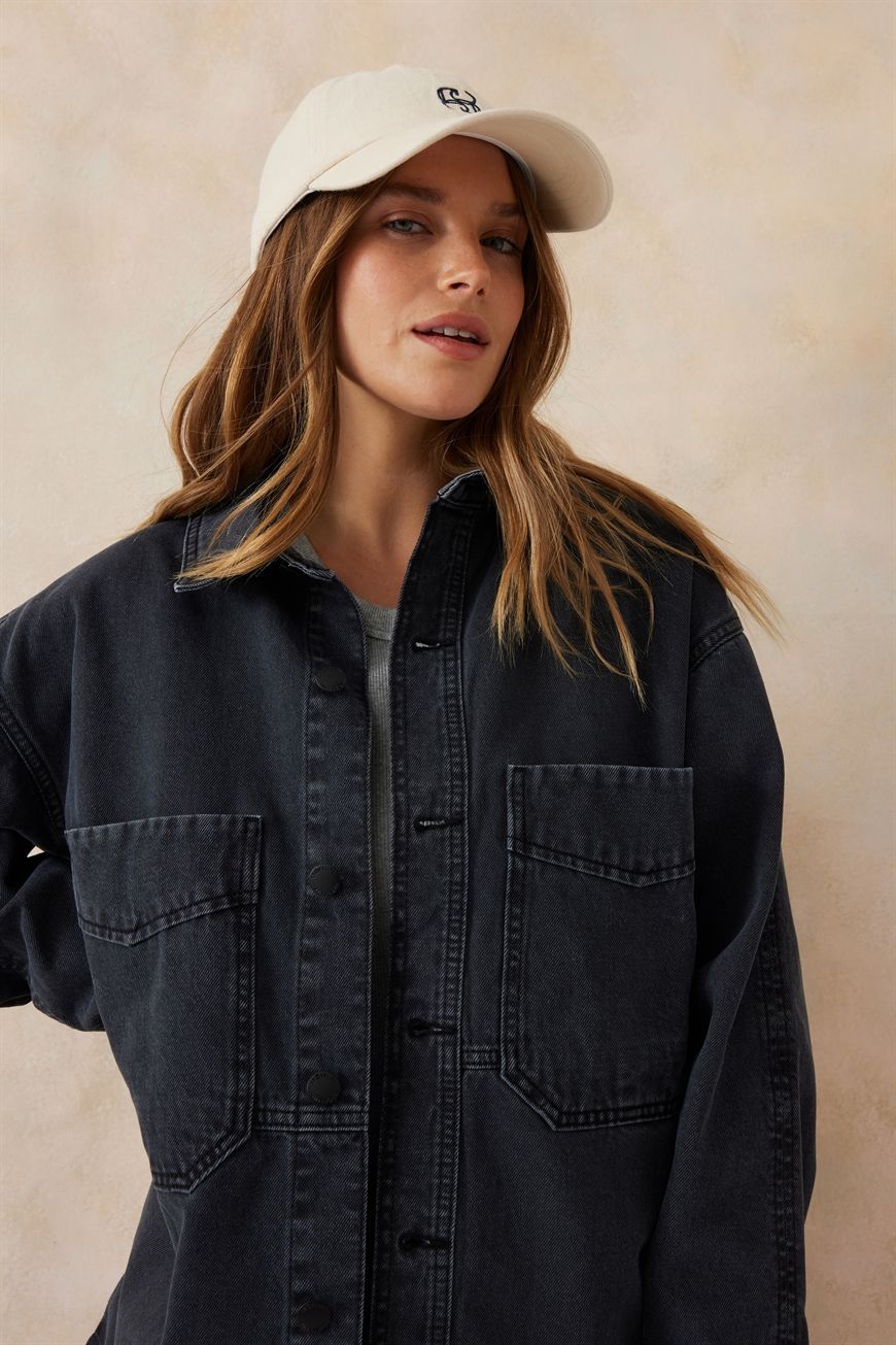 BOBBI SIDE POCKET DENIM SHACKET/WASHED BLACK - whola