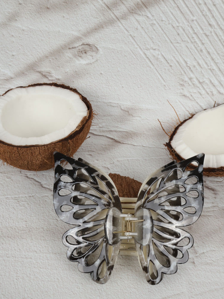 Claw Clip - Jumbo Double Butterfly - Black Marble - whola