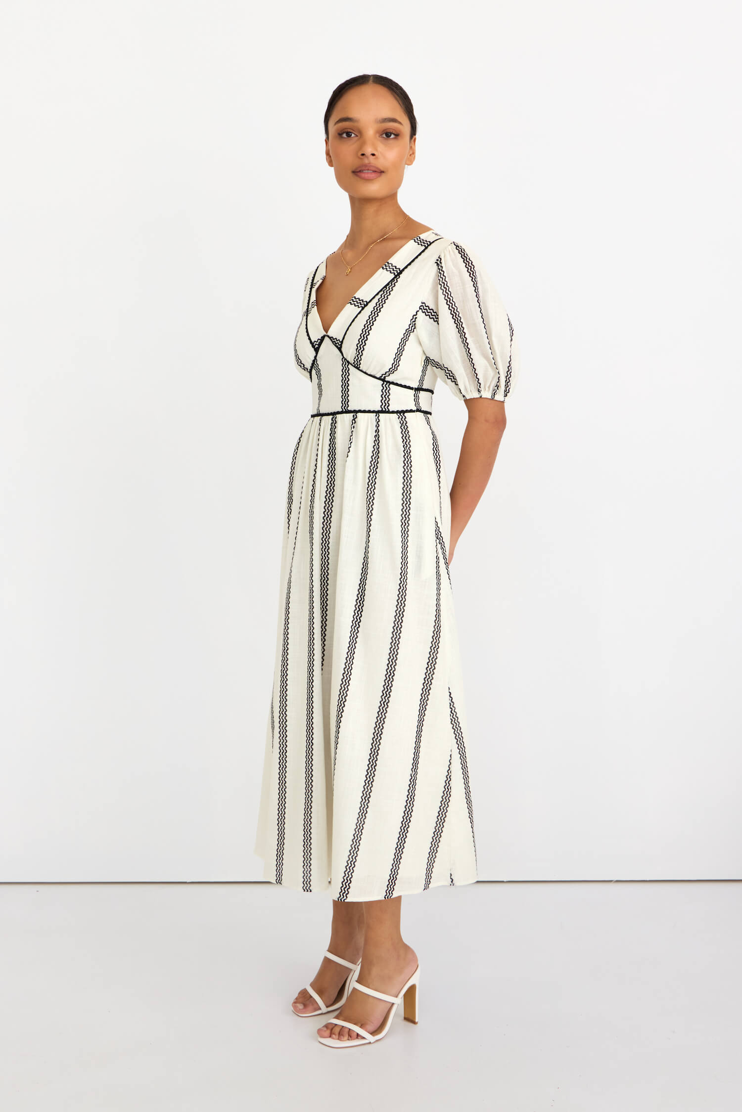 LESLIE STRIP BUBBLE SLEEVE MAXI DRESS-SL827051 - whola