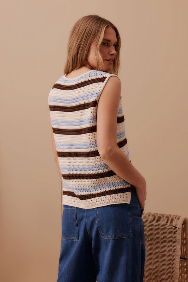 MARGOT MESH KNIT TANK ECRU CHALK CHOC STRIPE - whola
